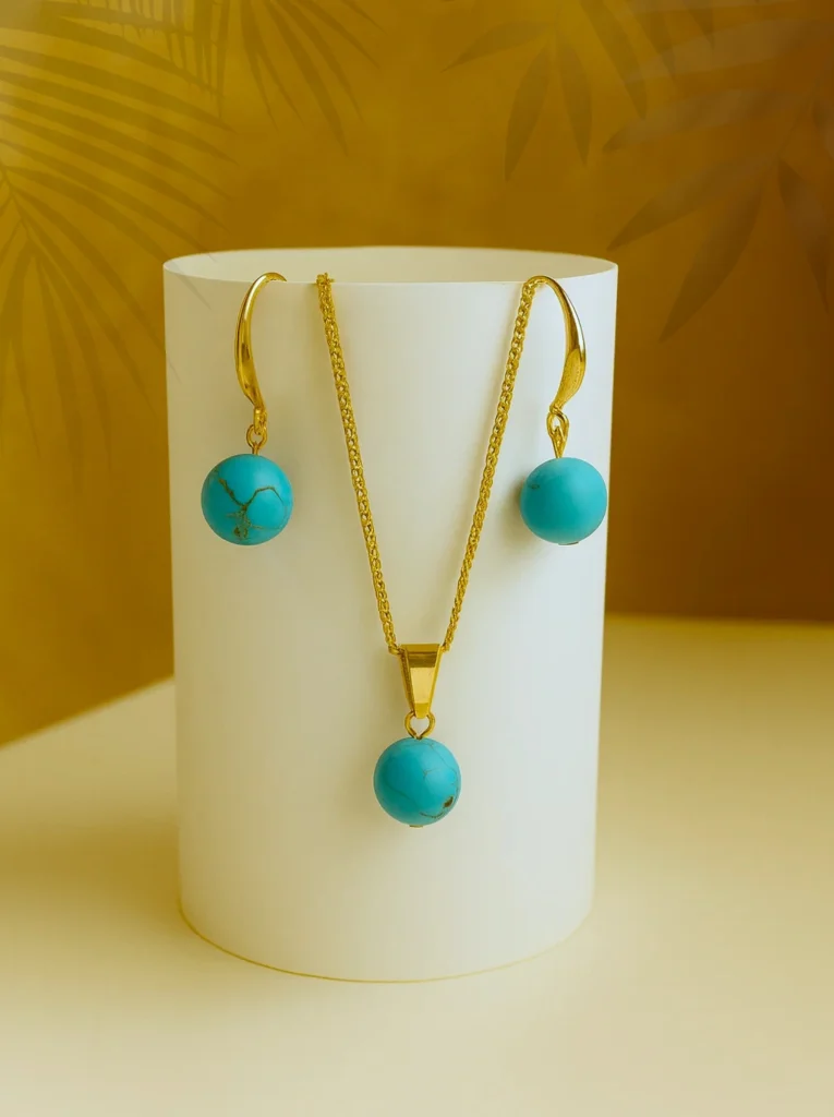 Natural Stone Beads-Sky Blue Marble jewellery Set - WildBeeClay