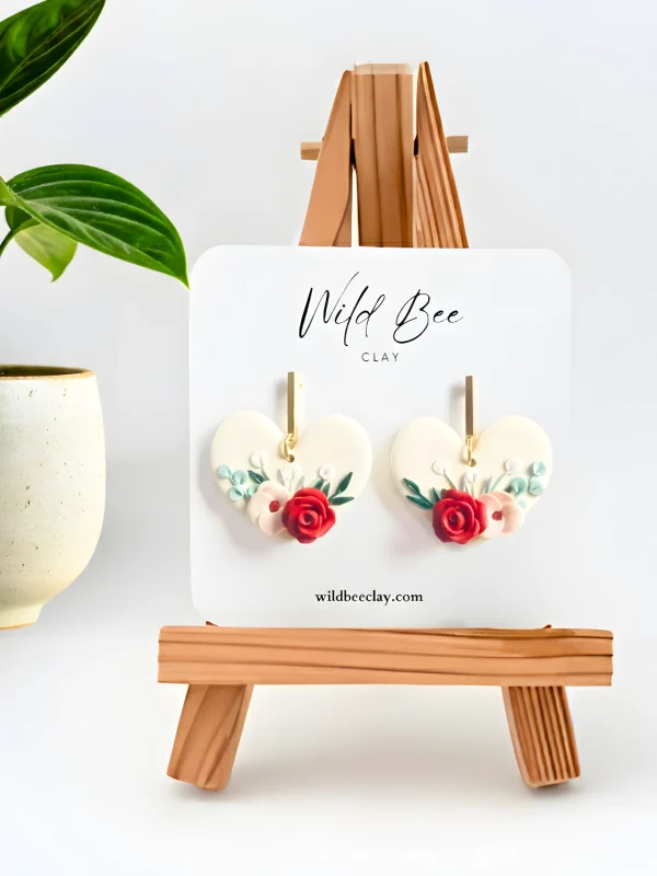 Creamy Floral Heart Dangle - WildBeeClay